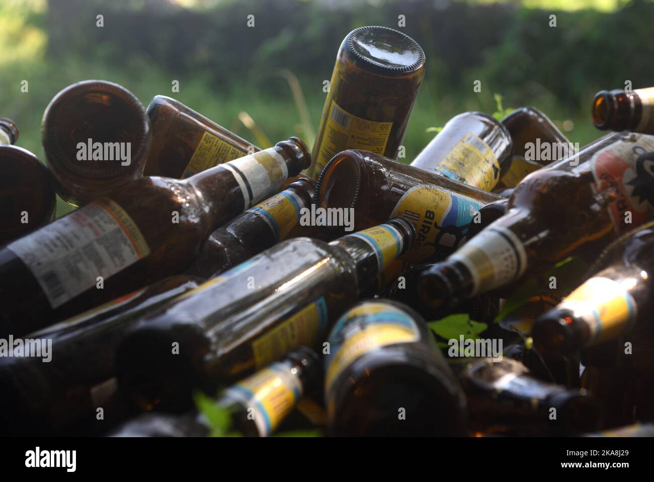 Kolkata, India. 1st Nov, 2022. Pilled up glass bottles are seen inside ...