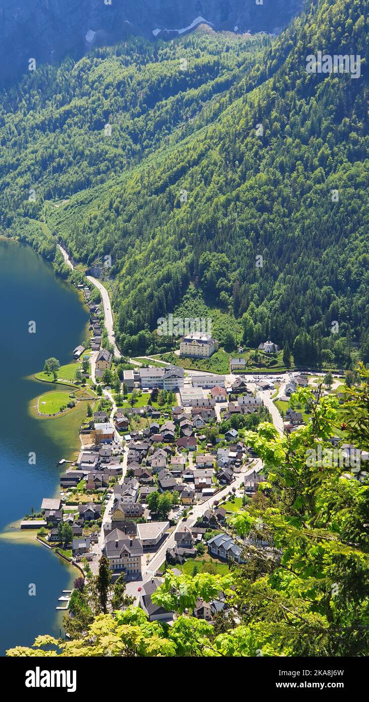 The Hallstatt village on Lake Hallstatt's shore in Austria's ...