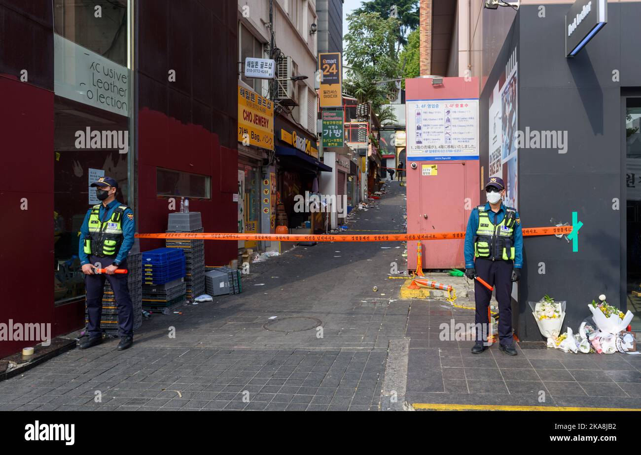 Seoul, South Korea - 01 Nov 2022, Police officers stand guard at the ...