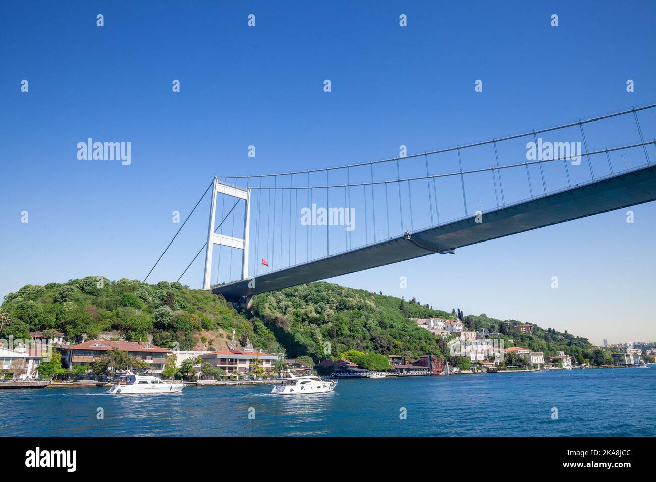 Picture of the Istanbul Bosphorus bridge seen from below during a sunny ...