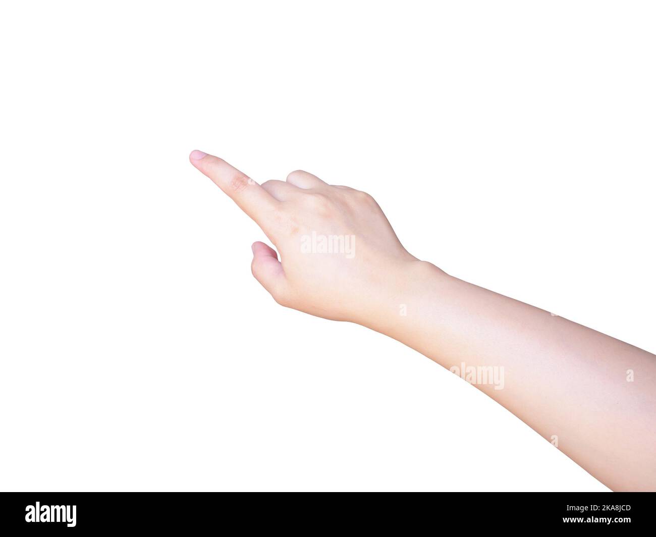 female hand touching or pointing to something isolated on white ...