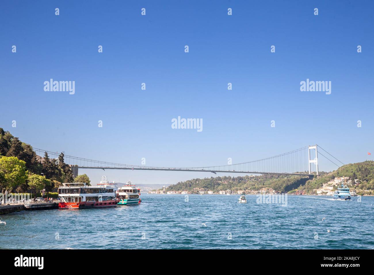Picture of the Istanbul Bosphorus bridge seen from below during a sunny ...