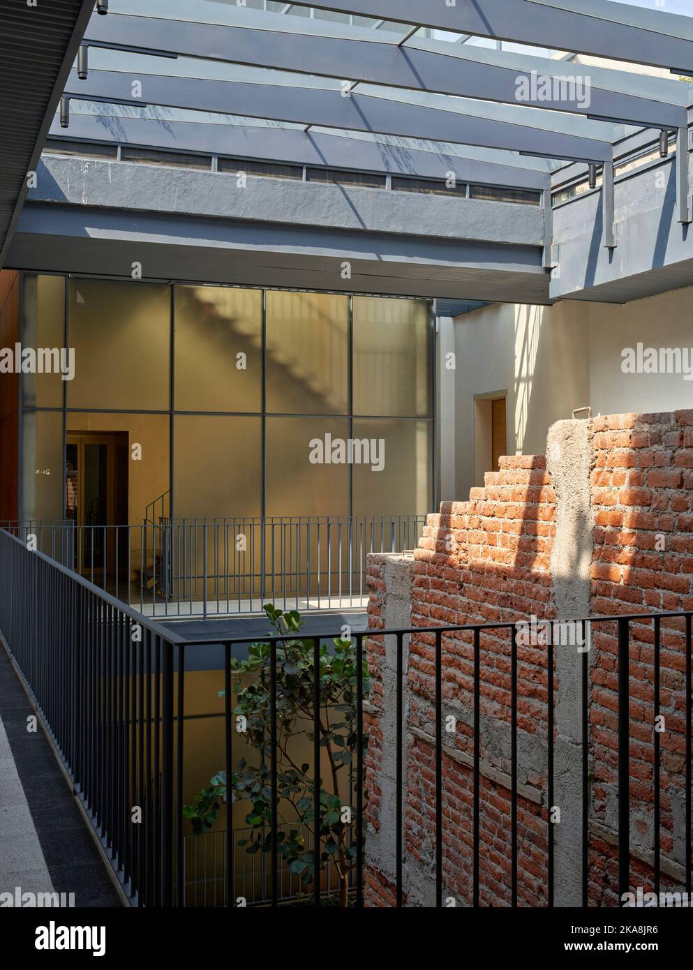 3rd floor inner courtyard with stairway. Circulo Mexicana, Mexico City ...