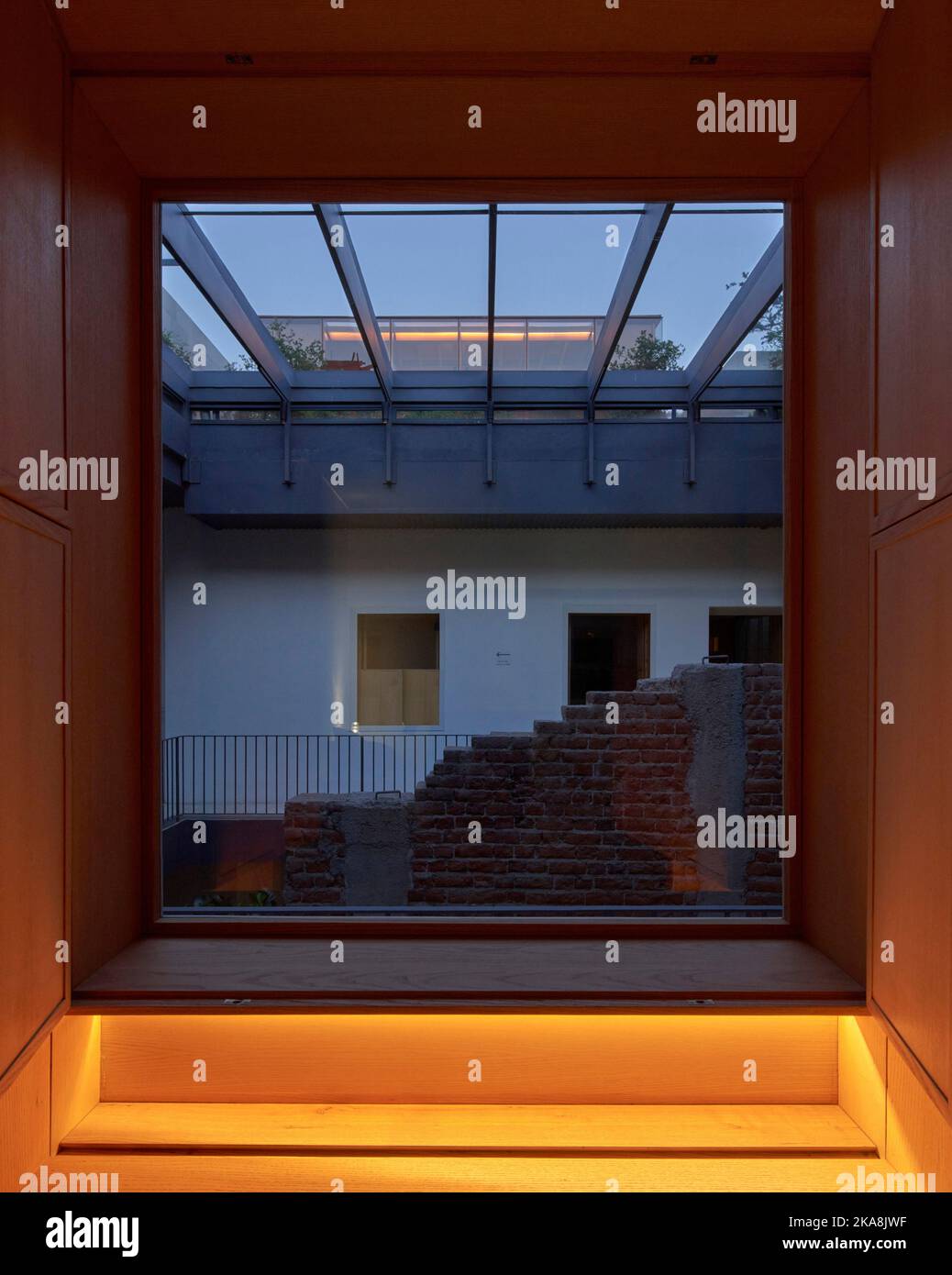 View onto inner courtyard at dusk. Circulo Mexicana, Mexico City ...