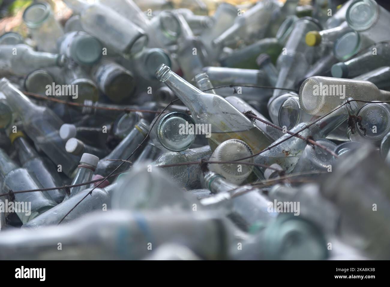 Kolkata, India. 1st Nov, 2022. Pilled up glass bottles are seen inside ...