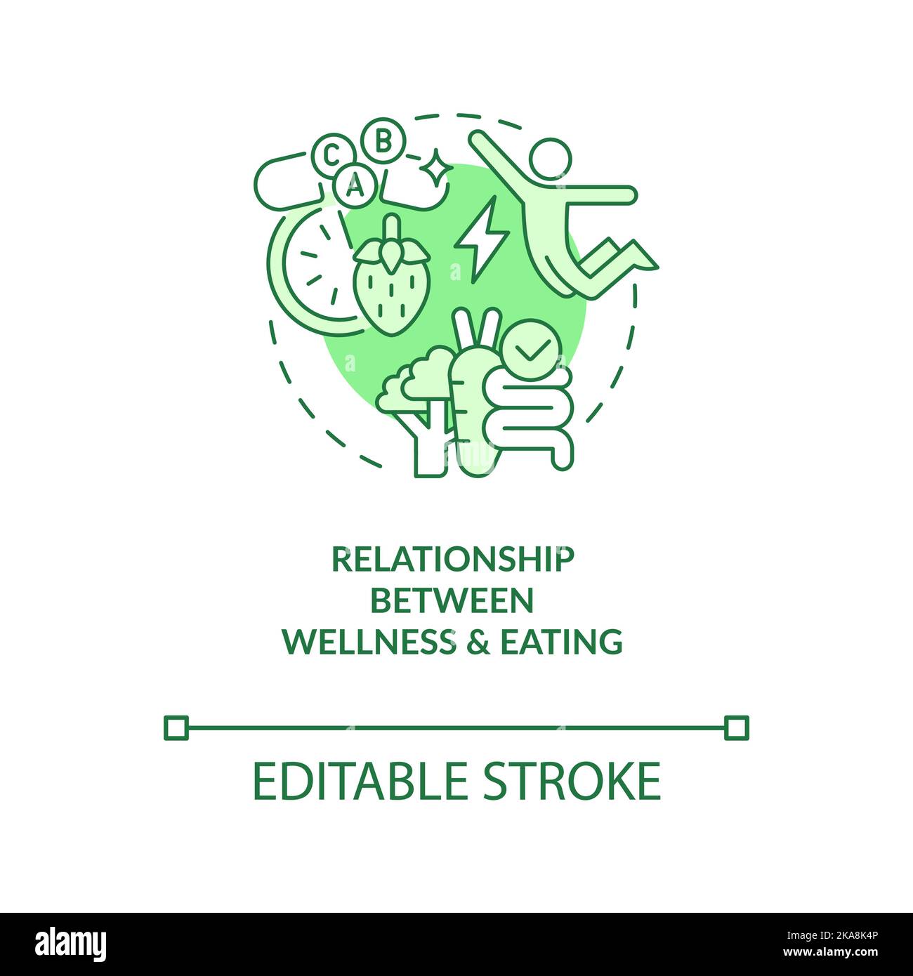 Relationship between wellness and healthy eating green concept icon ...