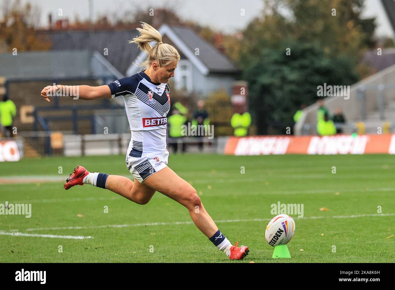 Tara Stanley of England converts for a goal during the Women's Rugby ...
