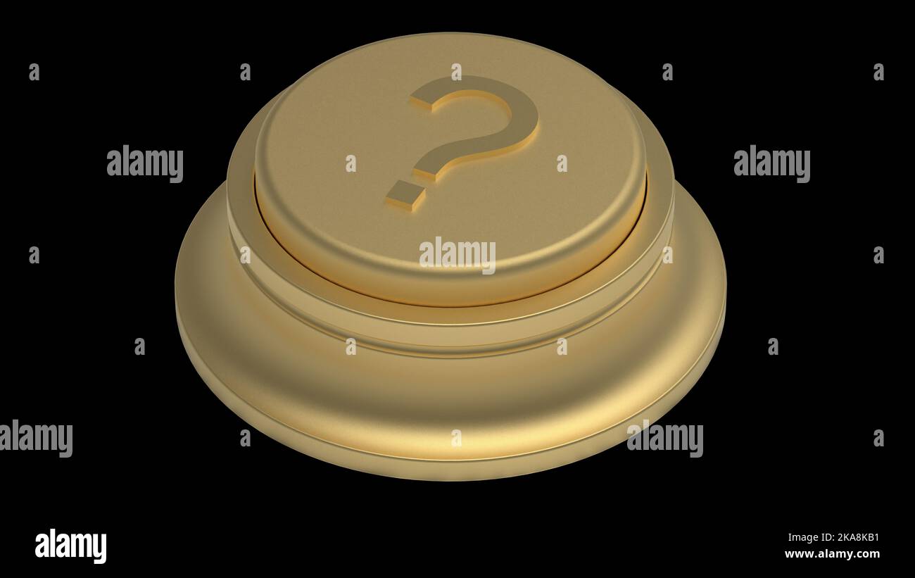 golden question mark button isolated illustration gold 3d render Stock ...