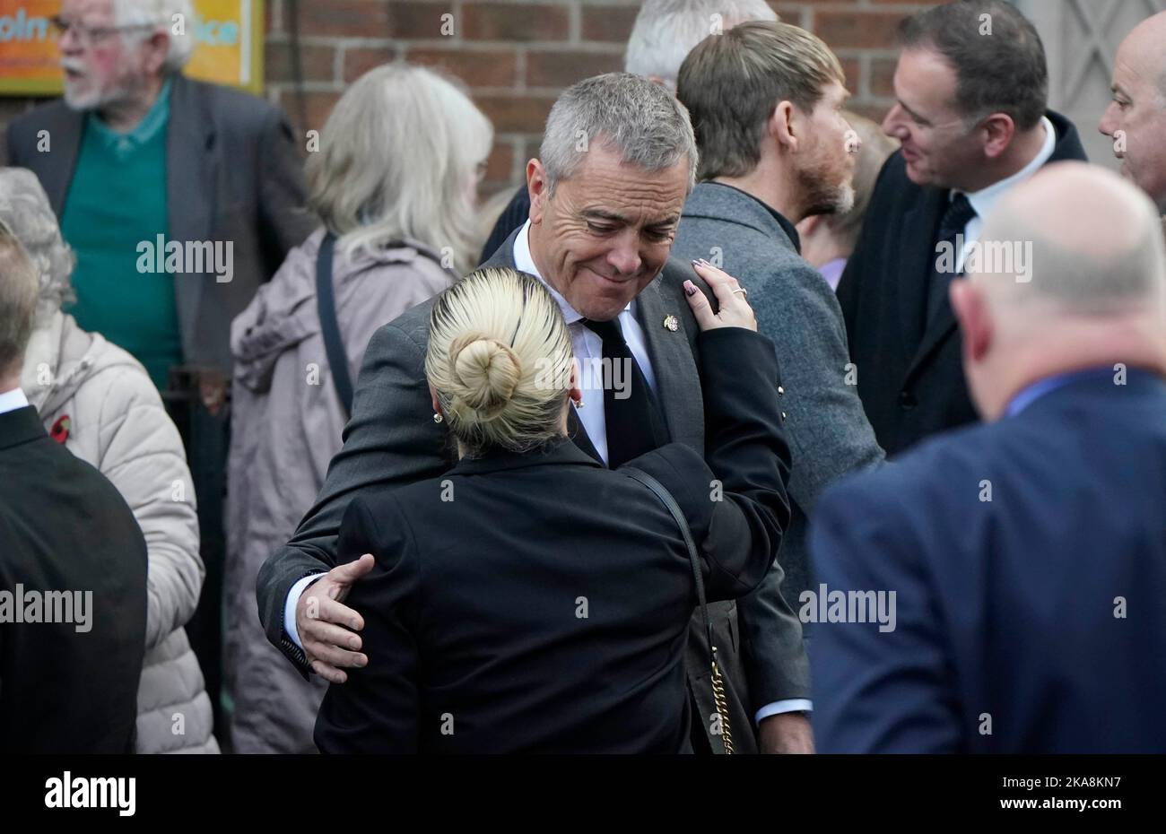 Actor James Nesbitt at the funeral of Baroness May Blood at ...