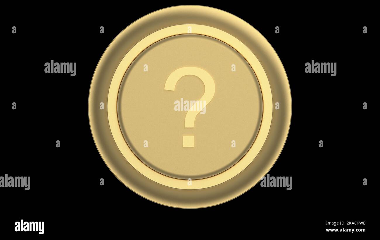 golden question mark button isolated illustration gold 3d render Stock ...