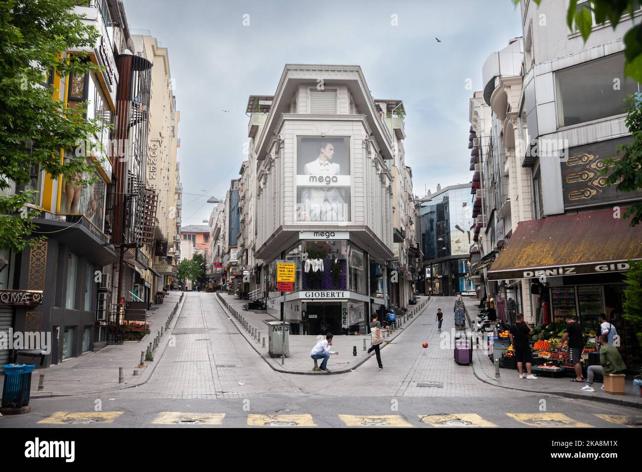 Picture of an empty street in istanbul, Turkey; with only two kids ...