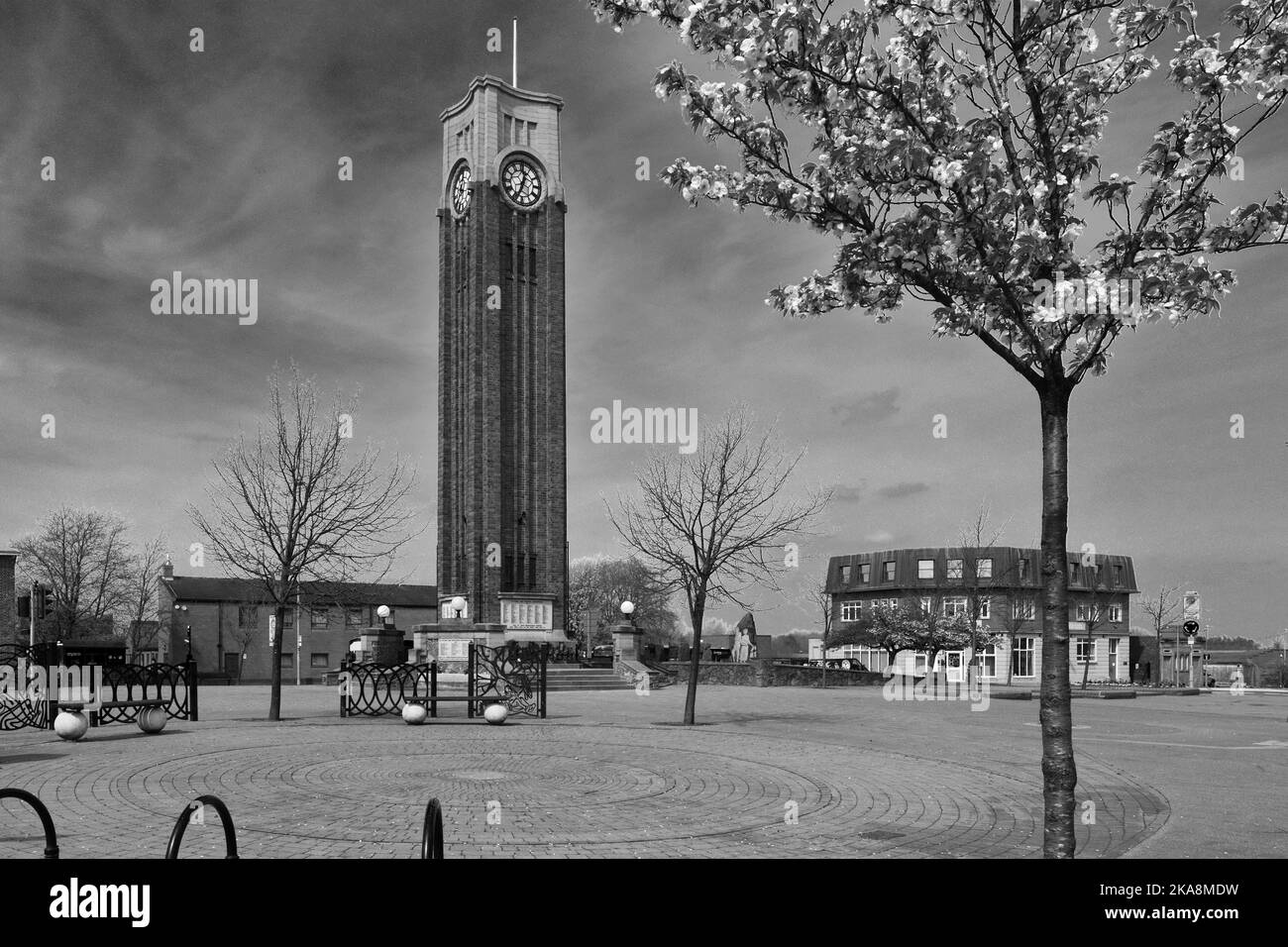The War Memorial Clock Tower in Coalville town, Leicestershire, England ...