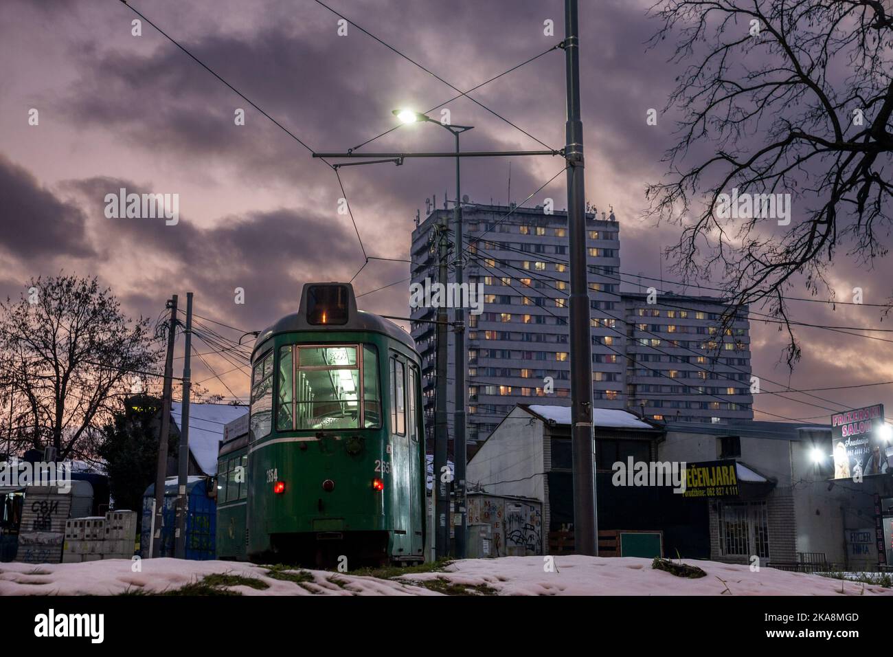 Picture of a belgrade tram, Duwag 4/6 model, standing in front of a ...