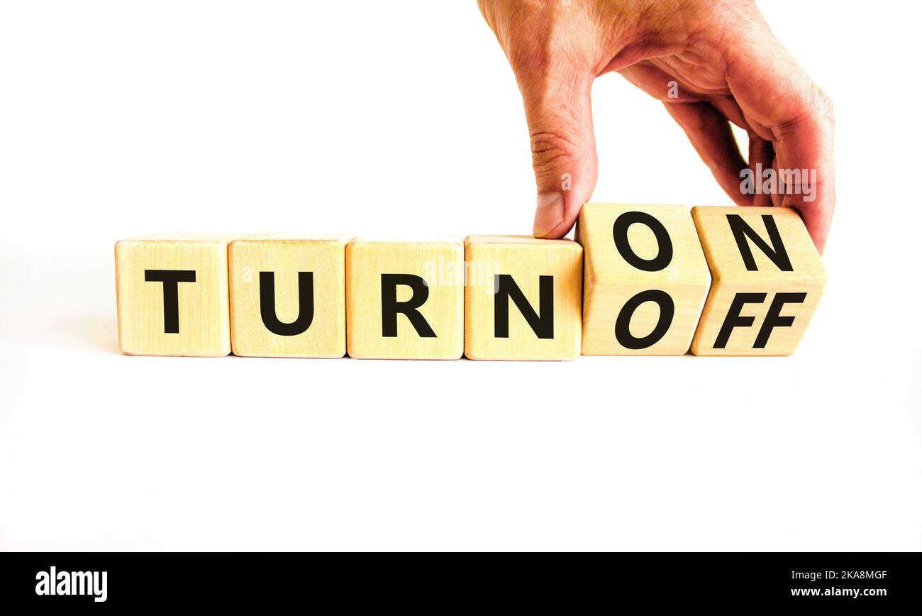 Turn on or off symbol. Concept words Turn off and Turn on on wooden ...