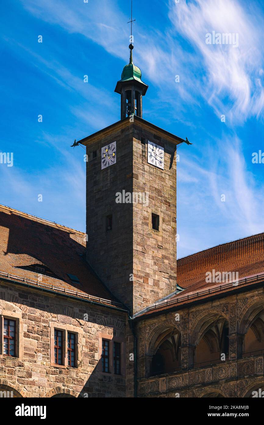 A vertical shot of the beautiful courtyard of Plassenburg Castle with ...