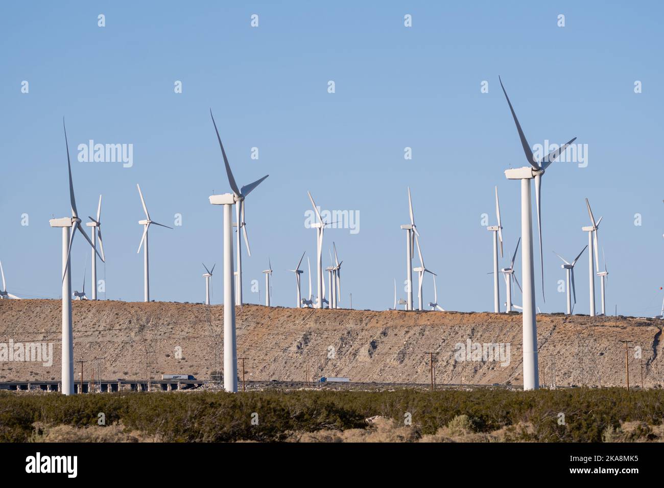 A scenic view of windmills on a farm in Palm Springs, California in ...