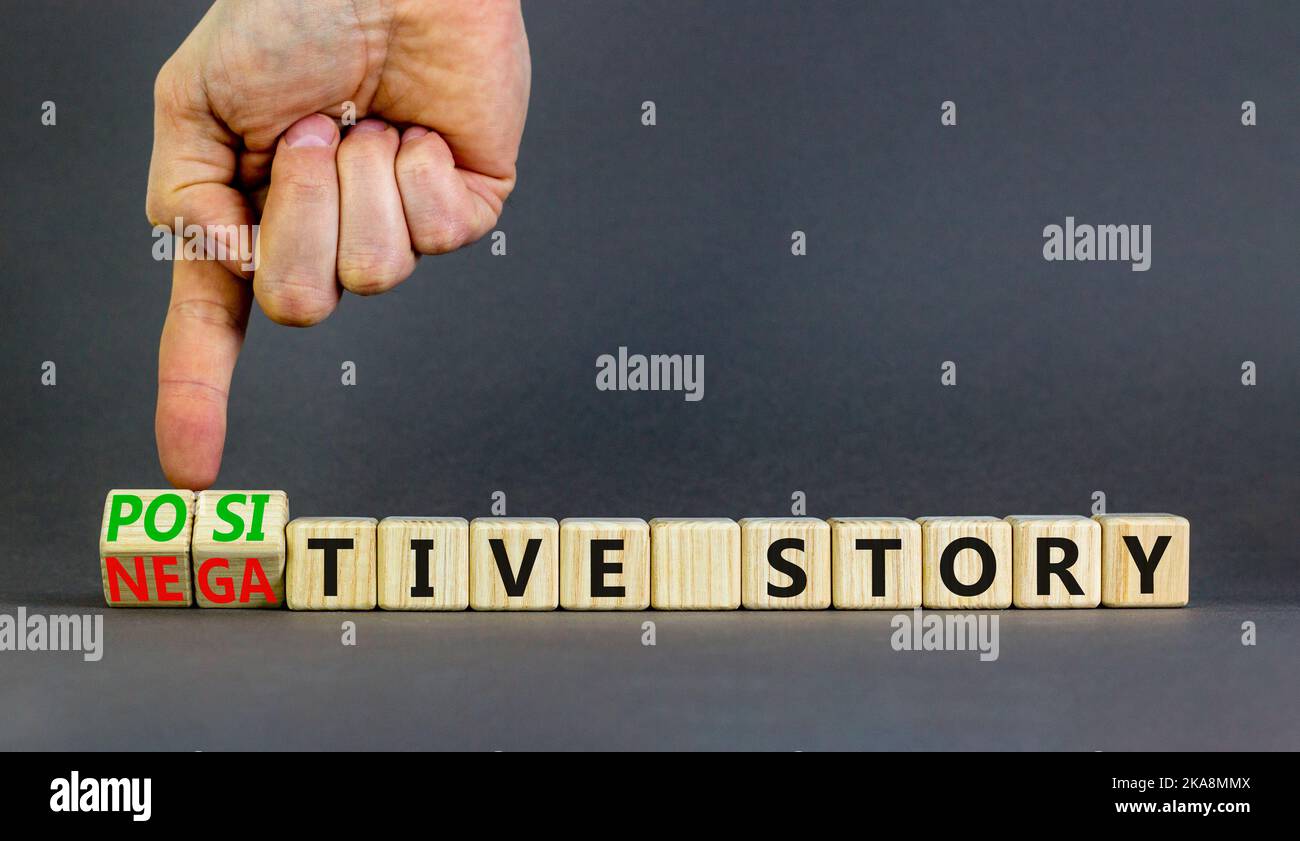 Positive or negative story symbol. Businessman turns cubes, changes ...