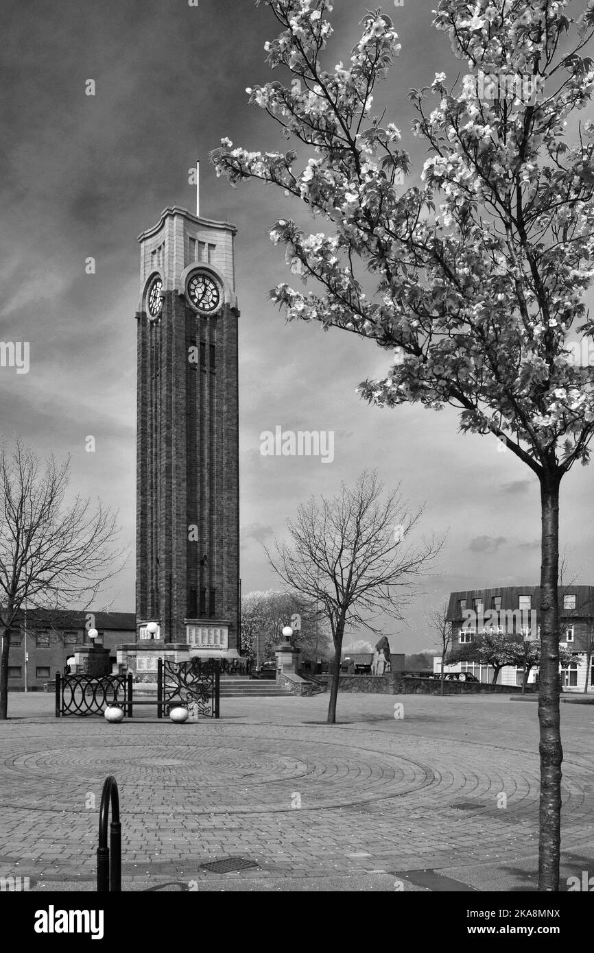 The War Memorial Clock Tower in Coalville town, Leicestershire, England ...