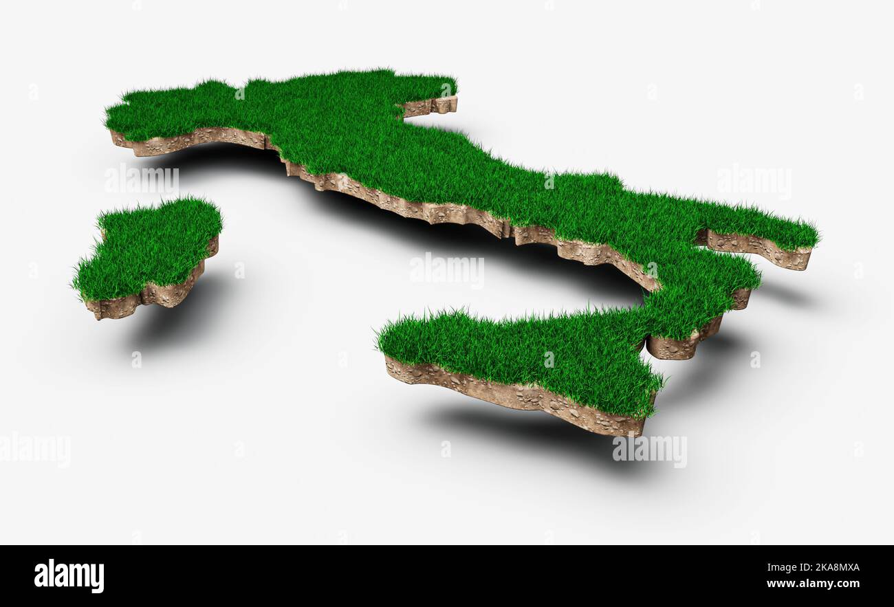 A 3d illustration of an Italy Map soil land geology cross-section with ...