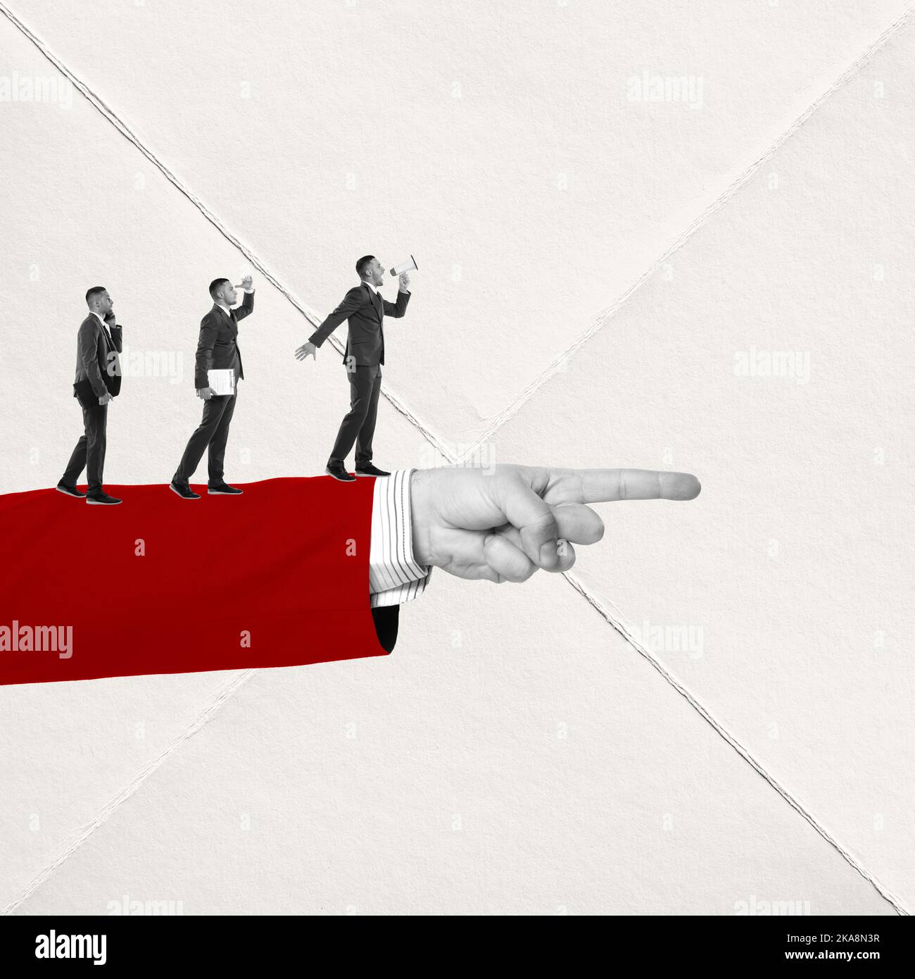 Creative design. Conceptual image. Young men, businessman moving ...