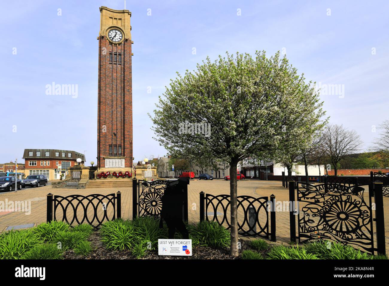 The War Memorial Clock Tower in Coalville town, Leicestershire, England ...