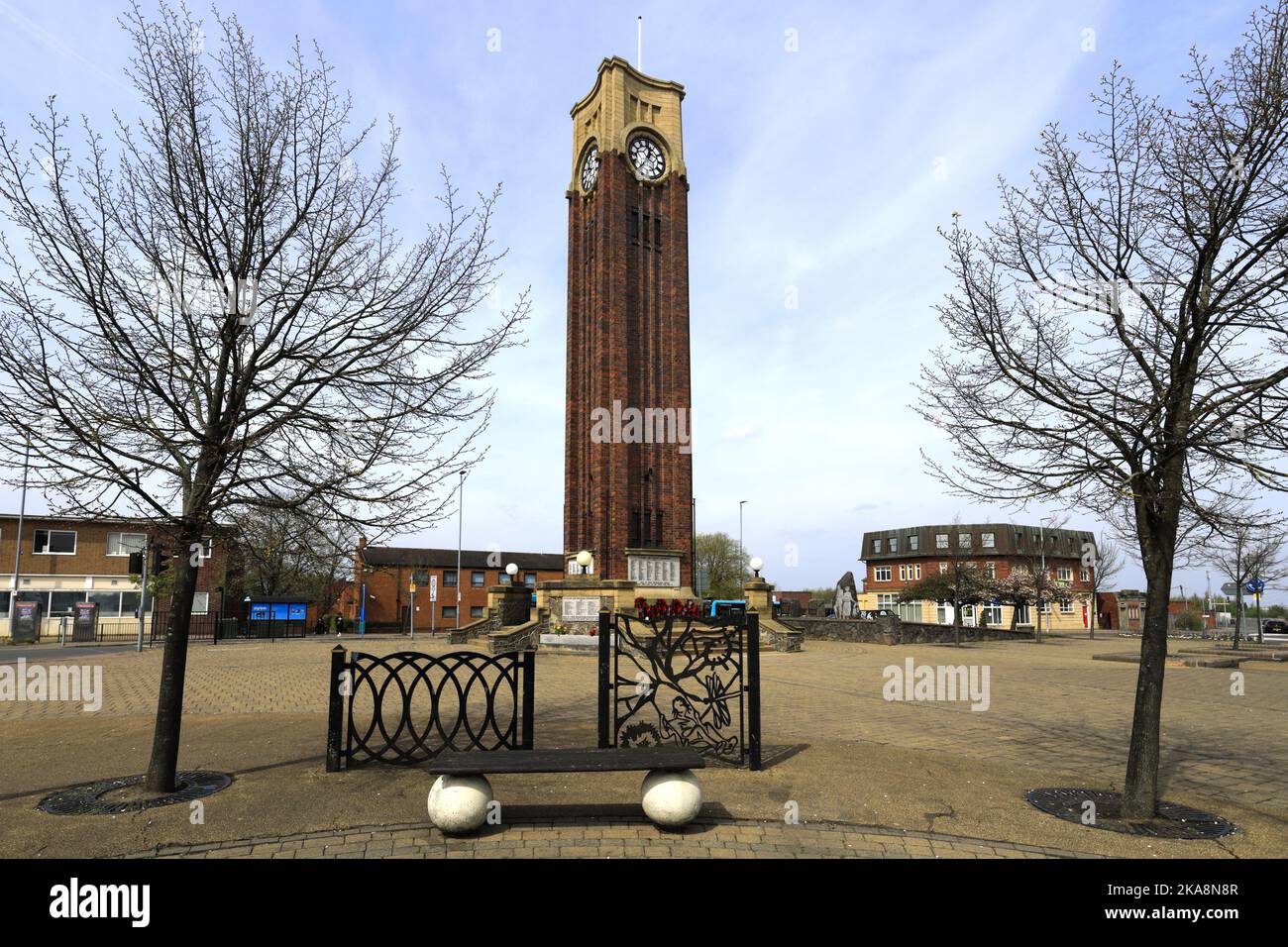 The War Memorial Clock Tower in Coalville town, Leicestershire, England ...