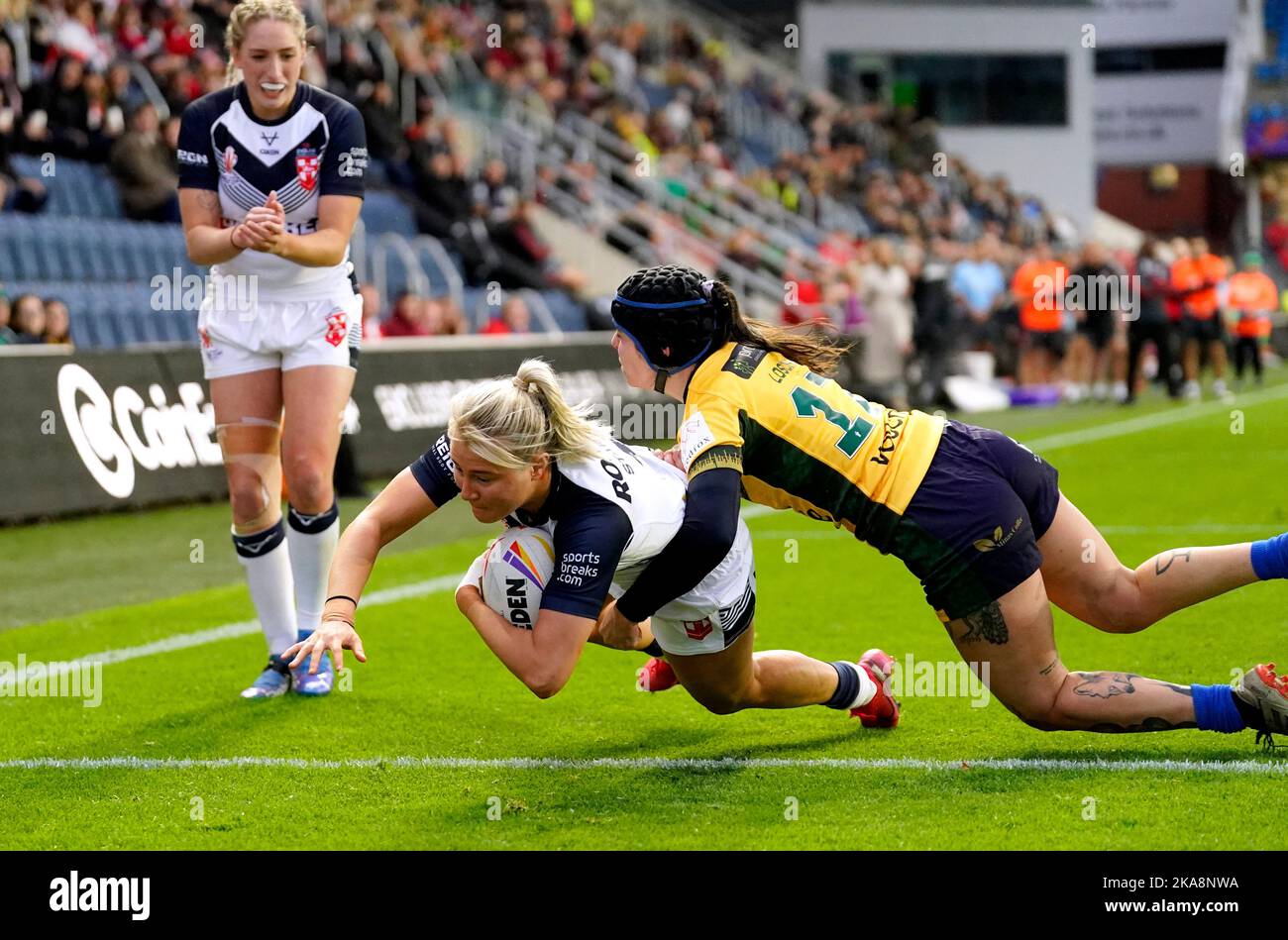 England's Tara-Jane Stanley scores their side's seventh try during the ...