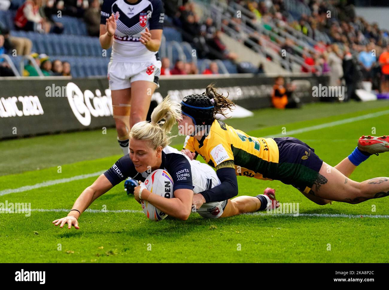 England's Tara-Jane Stanley scores their side's seventh try during the ...