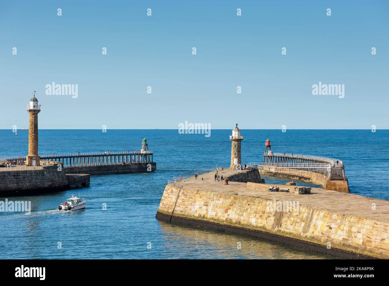 Whitby Harbour Piers River Esk Whitby North Yorkshire England Stock ...