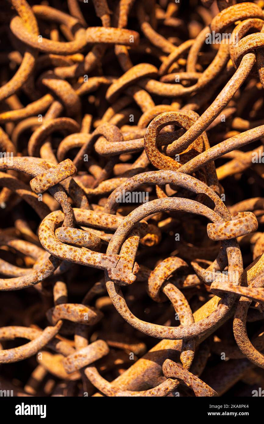Rusty old chain links at the Quayside Scarborough North Yorkshire ...