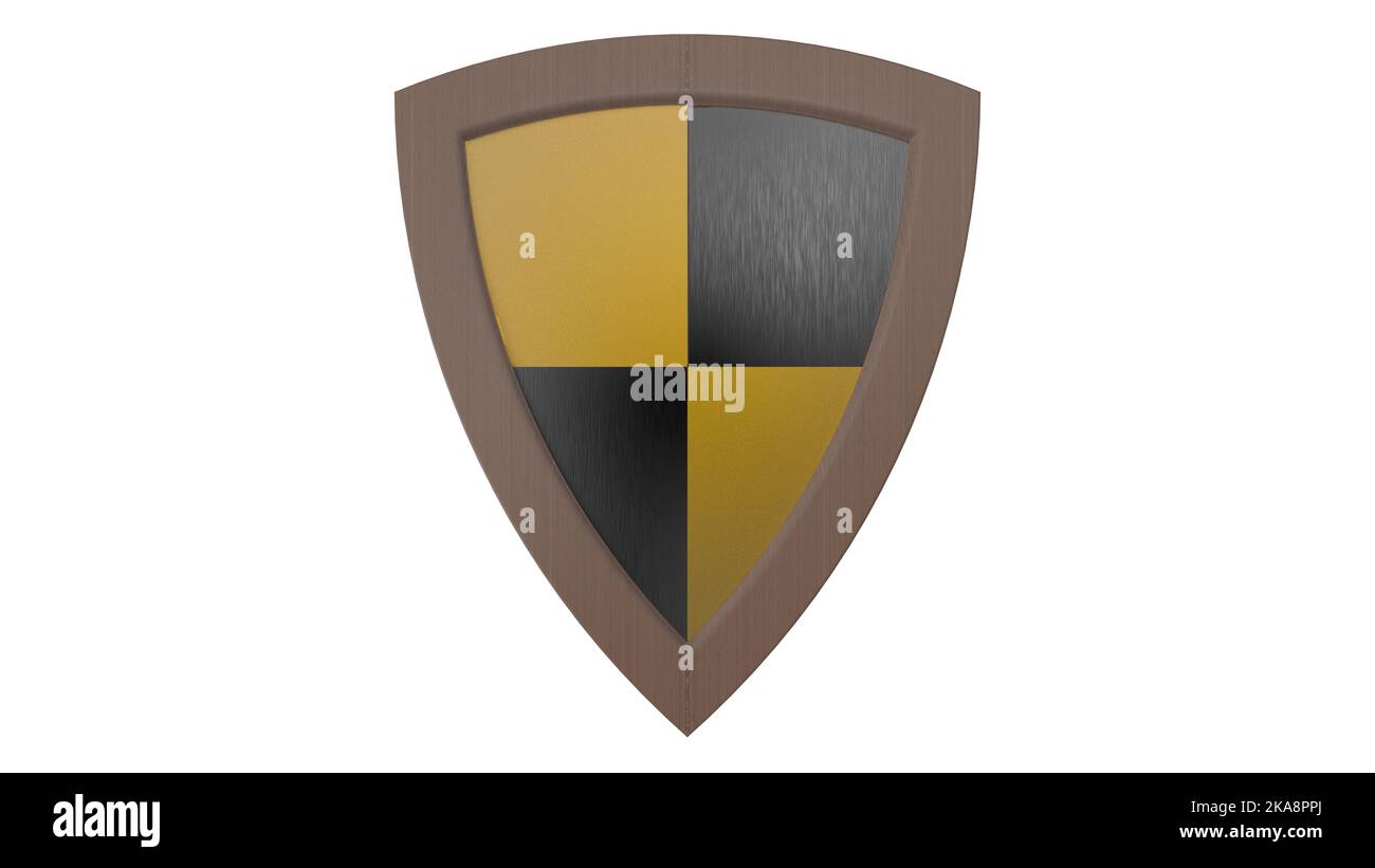 wood shield yellow and stripes black medieval 3d render illustration ...