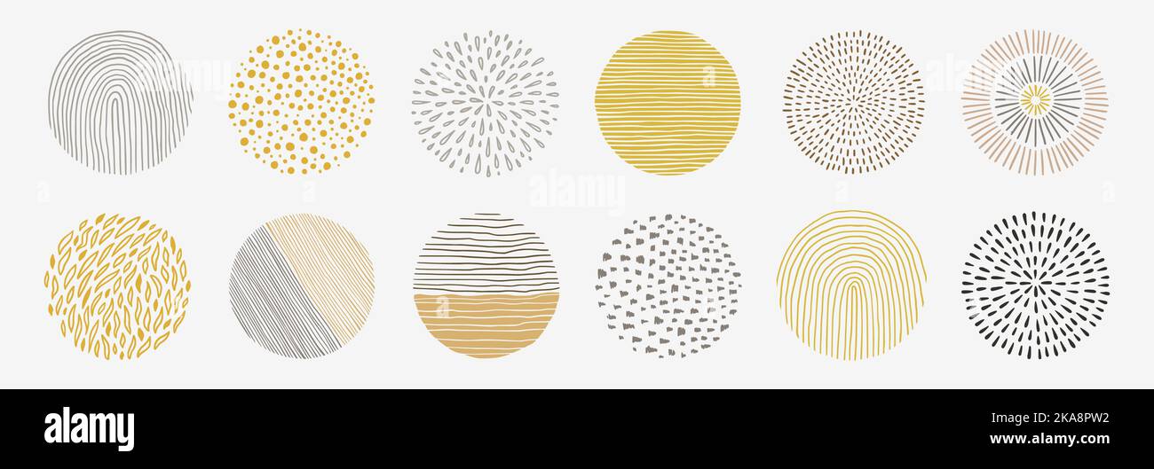 Scribble texture pattern circle set. Hand drawn line texture, doodle ...