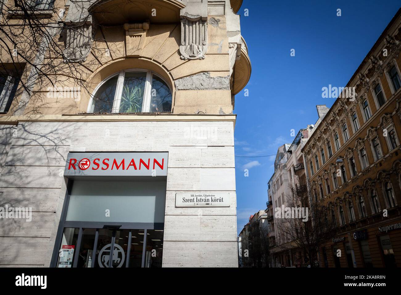 Picture of a sign with the logo of Rossmann on one of their stores in ...