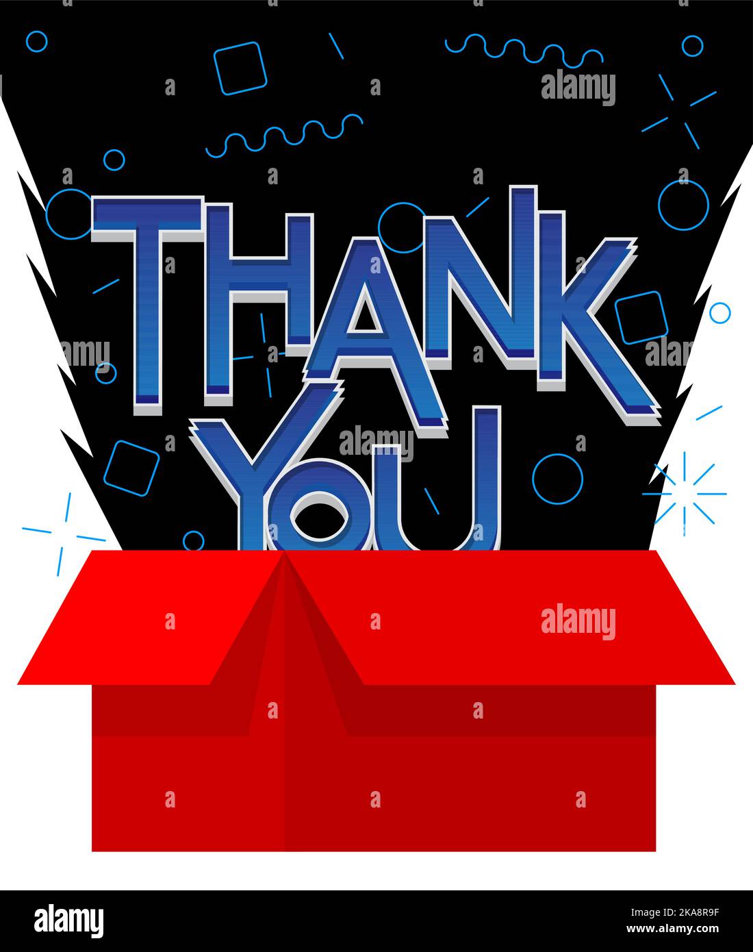 Thank You word with cardboard box. Vector cartoon folded card box ...