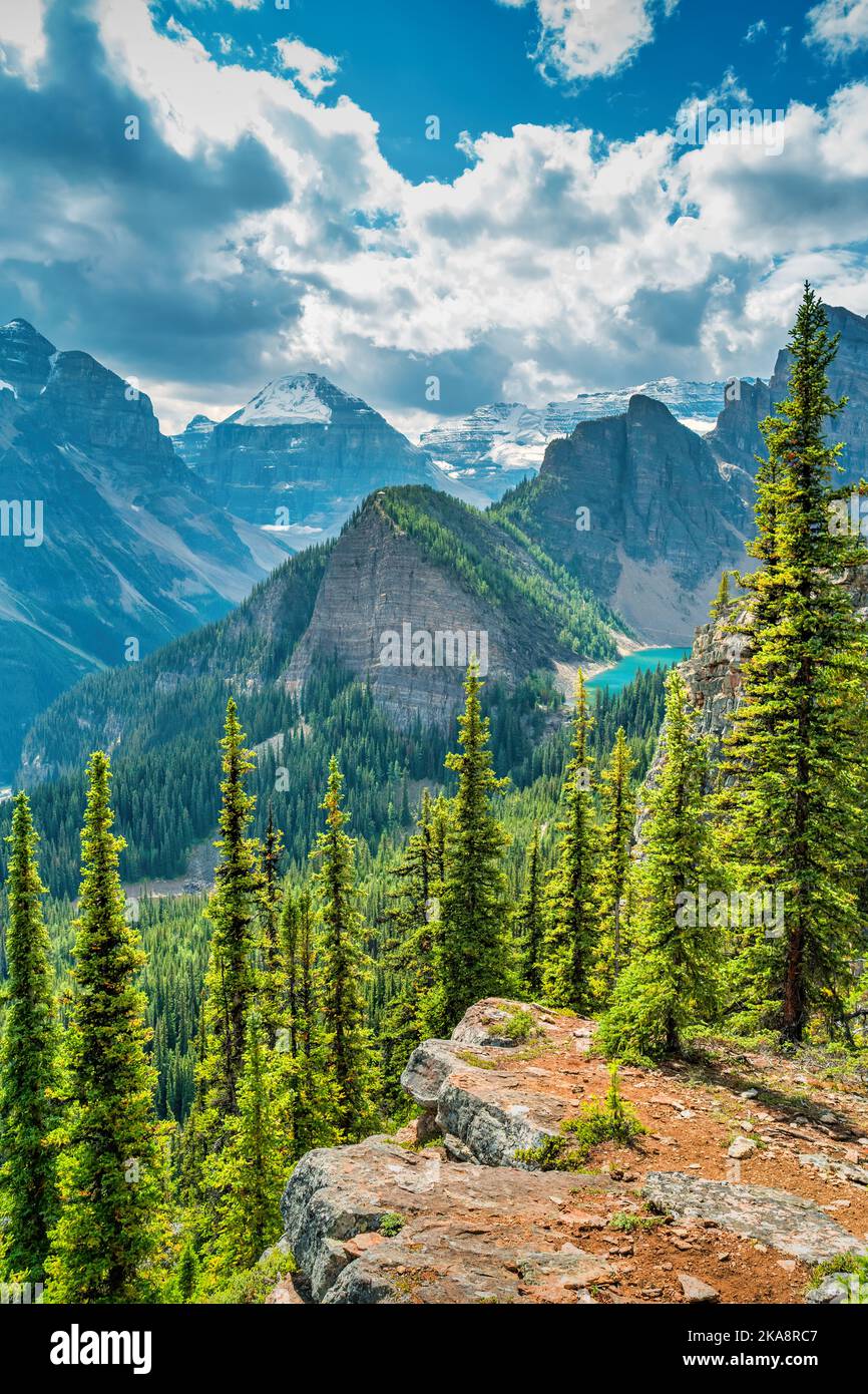View from Little Beehive towards the Big Beehive and Lake Agnes near ...
