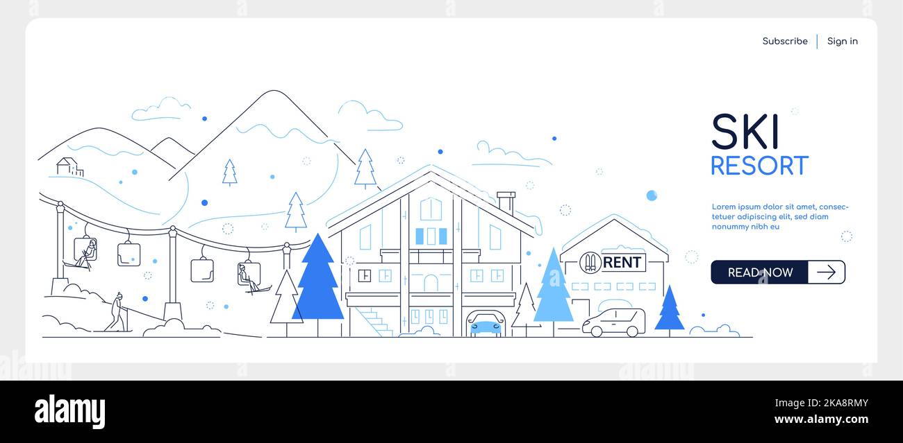 Ski resort - modern thin line design style banner Stock Vector Image ...