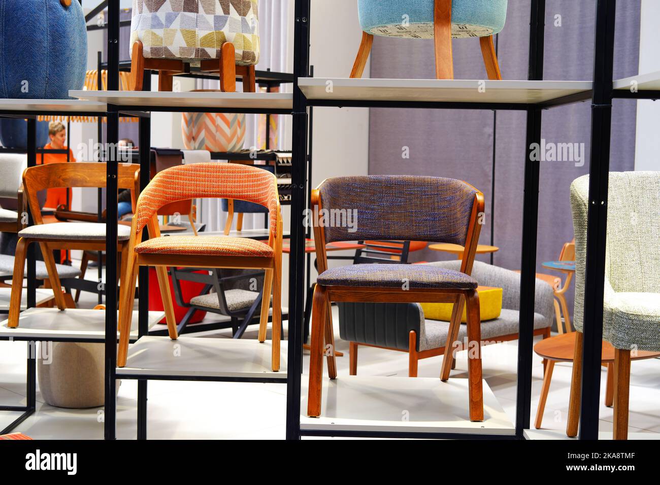Wooden chair models at exhibition Stock Photo - Alamy