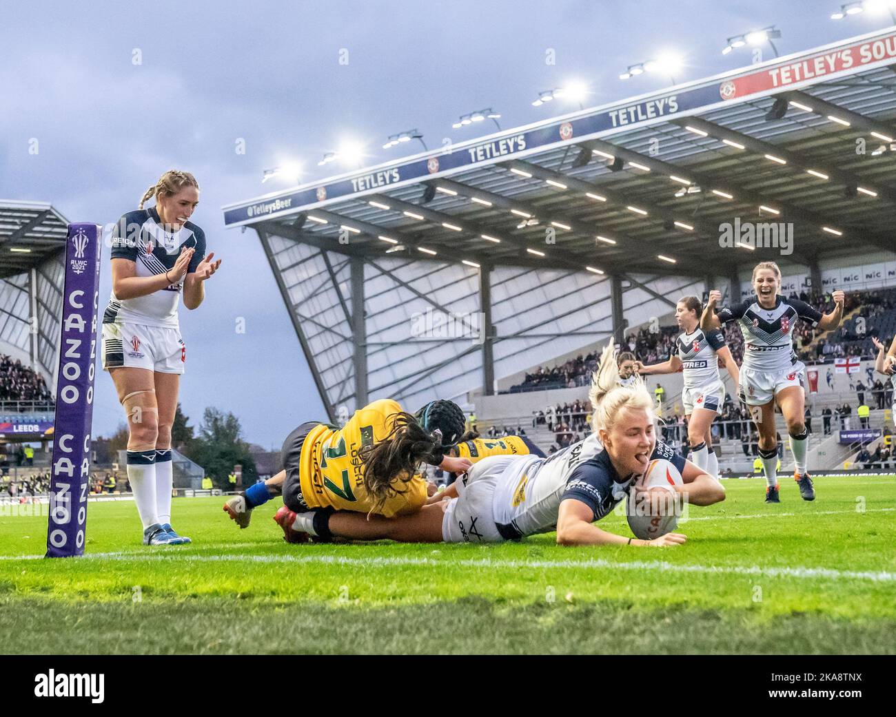England's Tara-Jane Stanley scores their side's seventh try during the ...