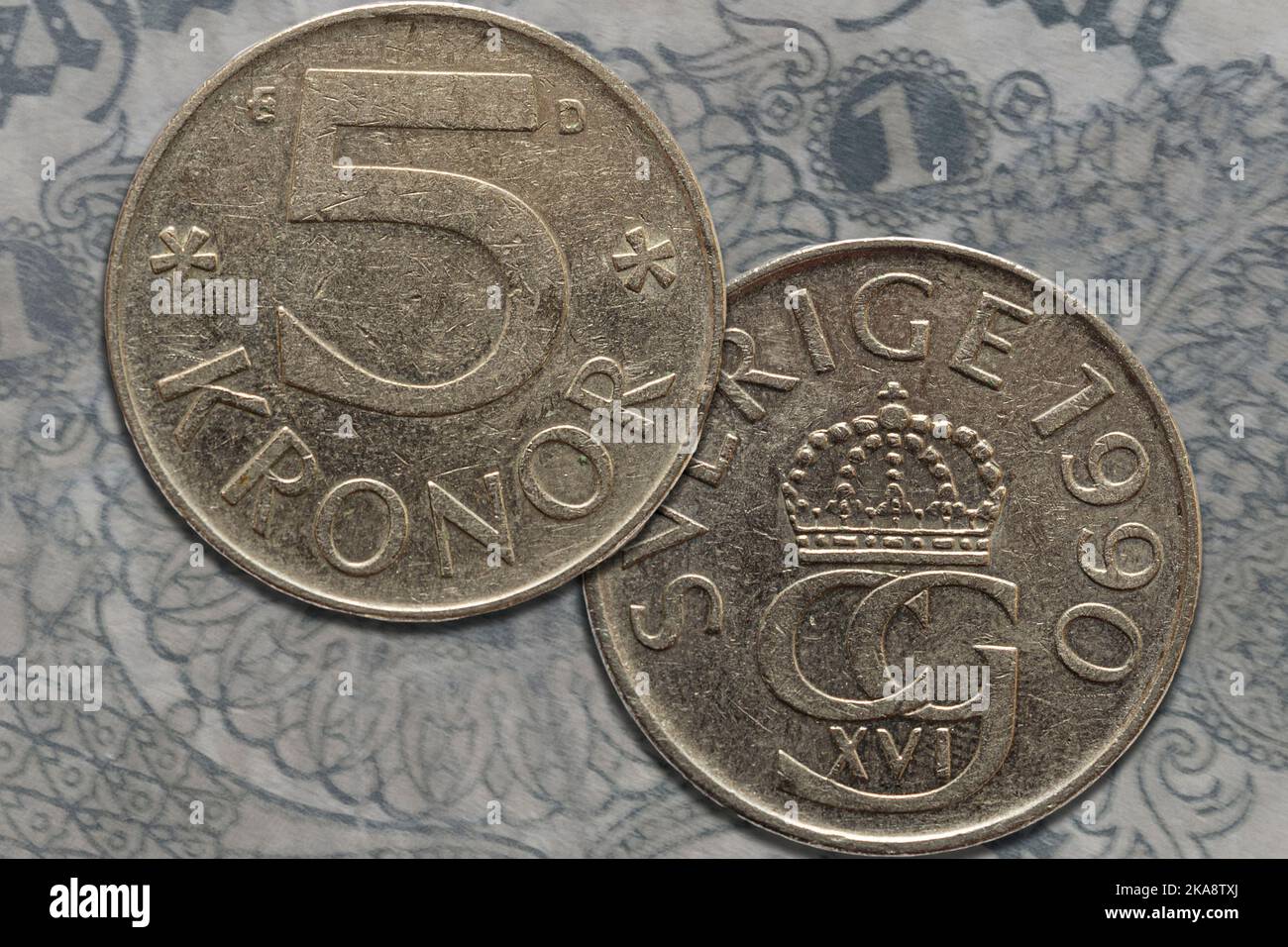 Swedish krona coin obverse and reverse, official currency of Sweden ...