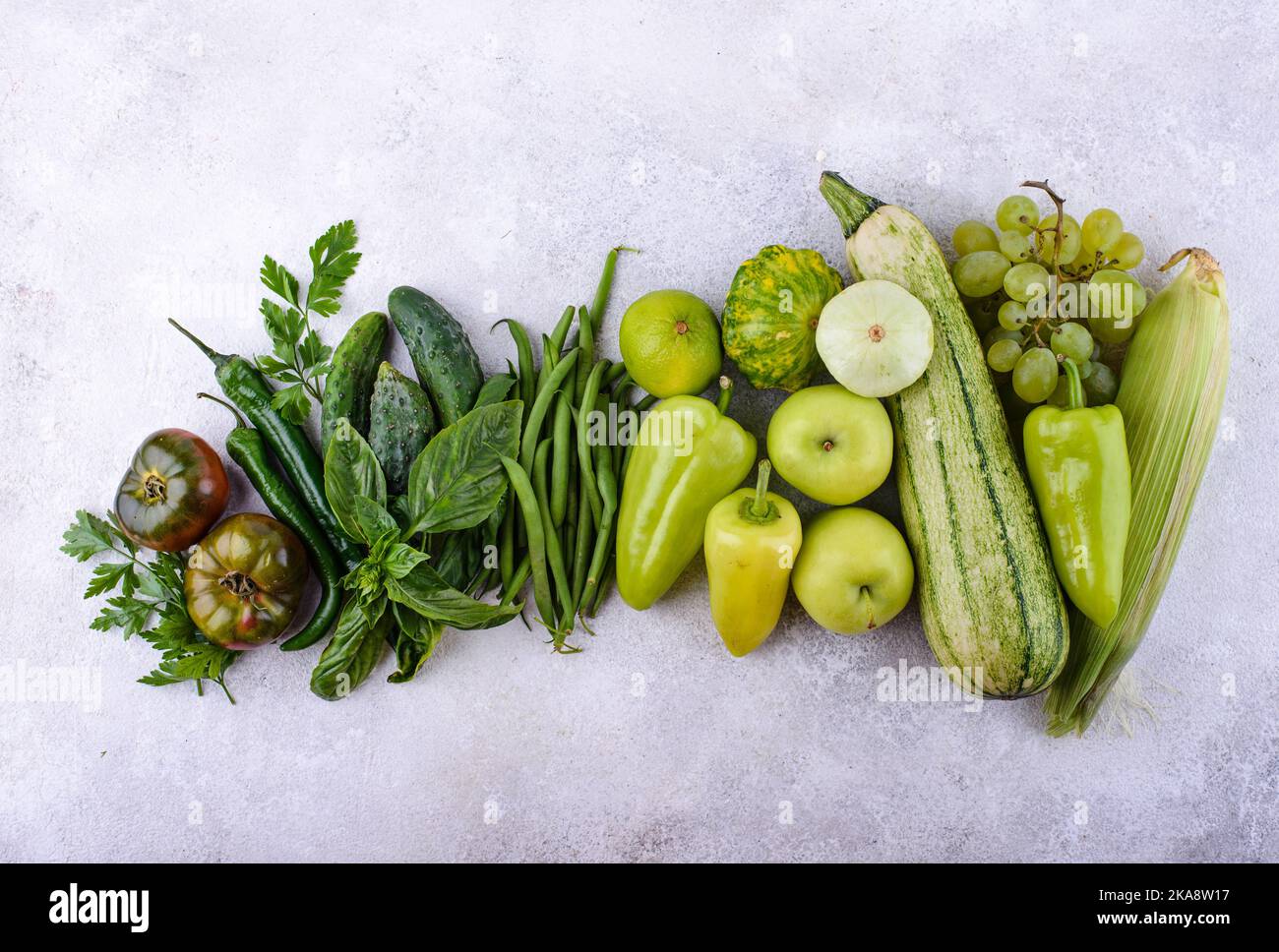 Assortment of yellow and green vegetables and fruits Stock Photo - Alamy