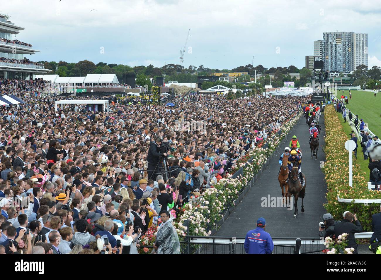 Melbourne, Victoria, Australia. 1st Nov, 2022. Jockeys and people take ...