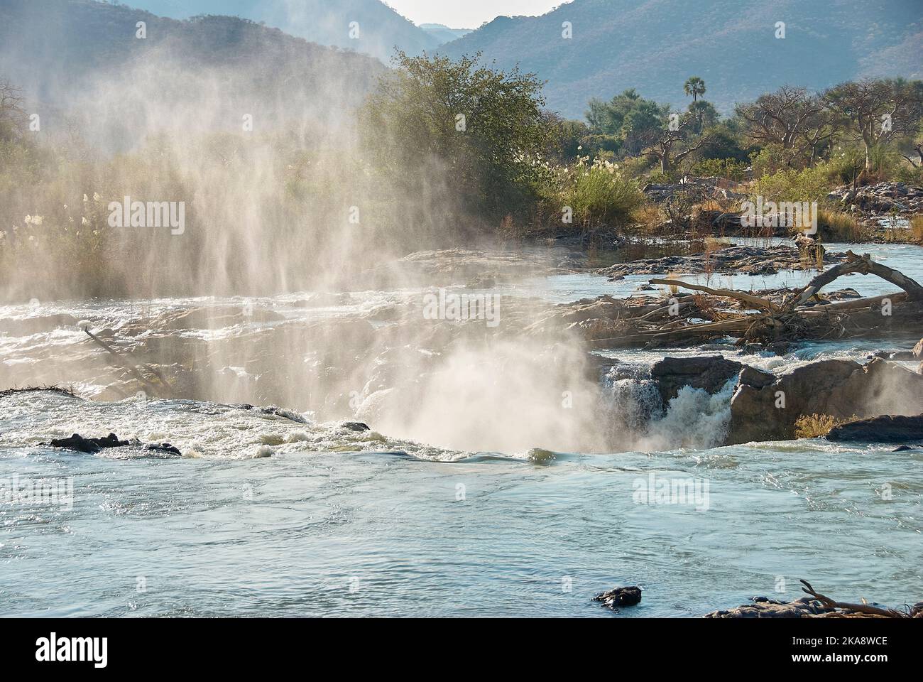 Cascade of the Epupa waterfalls in the Kunene region in northern ...