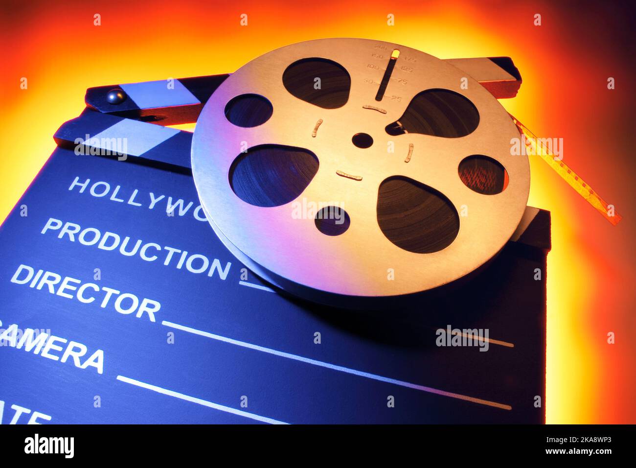 Clapperboard and Movie Reel Stock Photo - Alamy