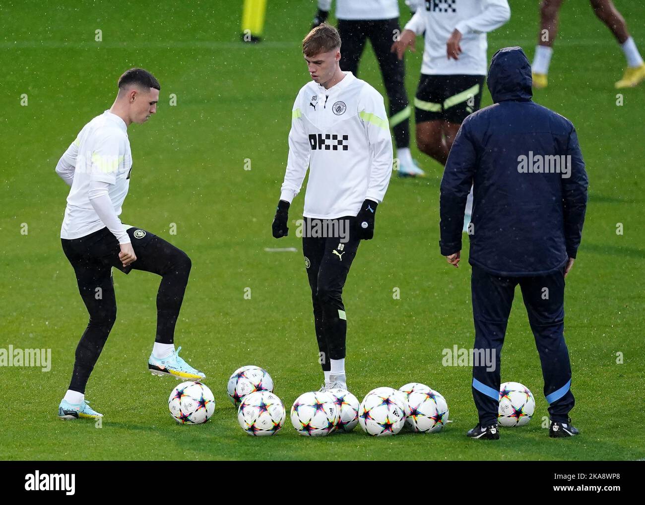 Manchester City's Phil Foden and Cole Palmer during a training session ...
