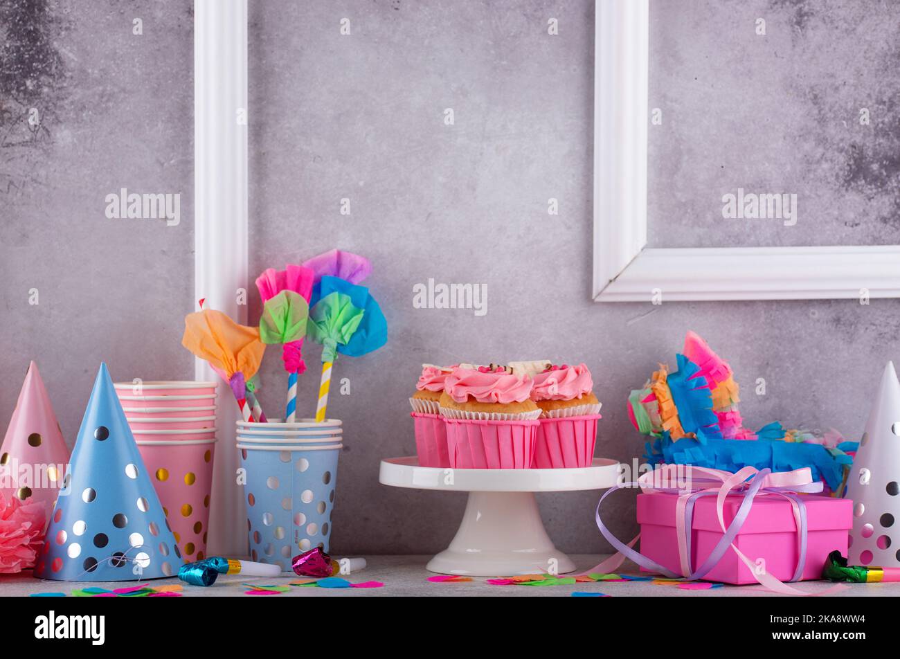 Birthday party concept with cupcake Stock Photo - Alamy