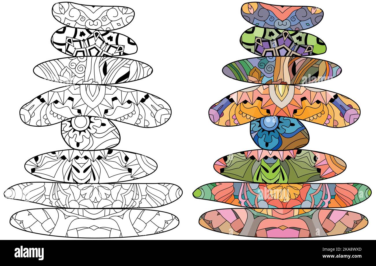 Balance concept. Zen stones flat design style for coloring pages. Color ...