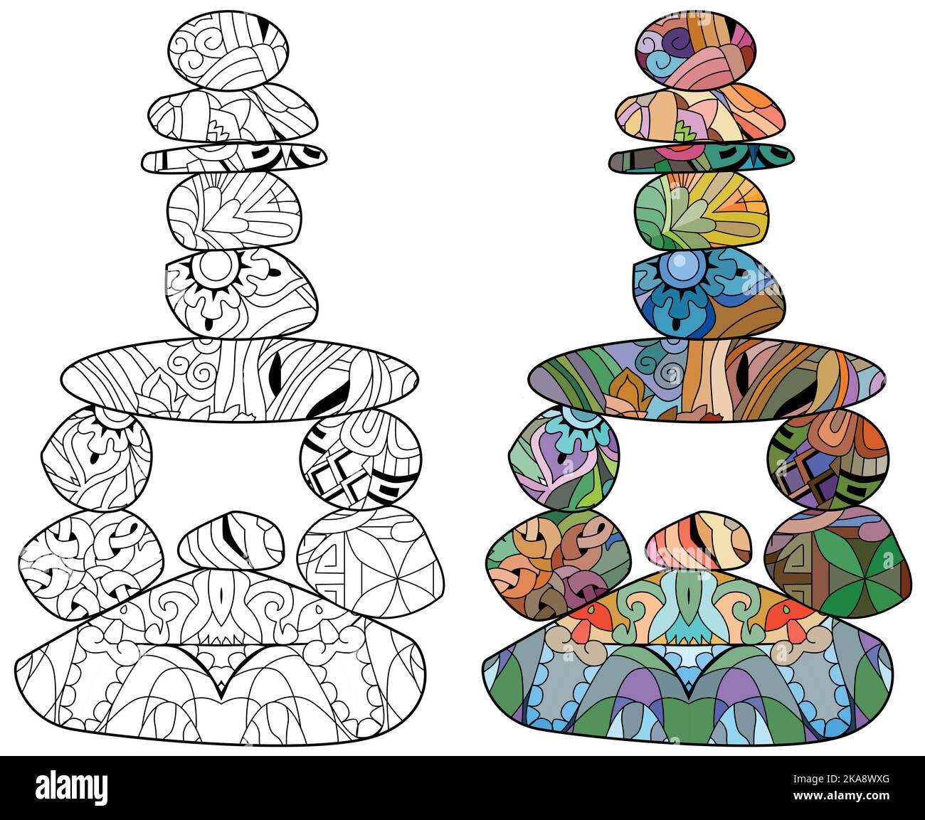 Balance concept. Zen stones flat design style for coloring pages. Color ...