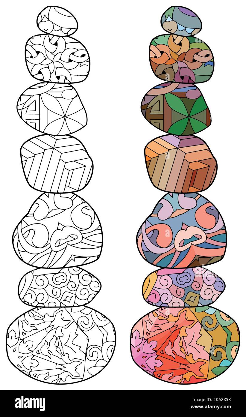 Balance concept. Zen stones flat design style for coloring pages. Color ...