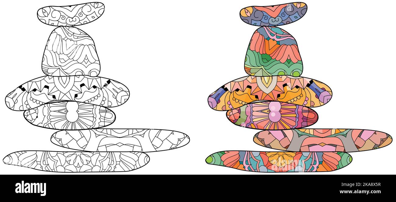 Balance concept. Zen stones flat design style for coloring pages. Color ...