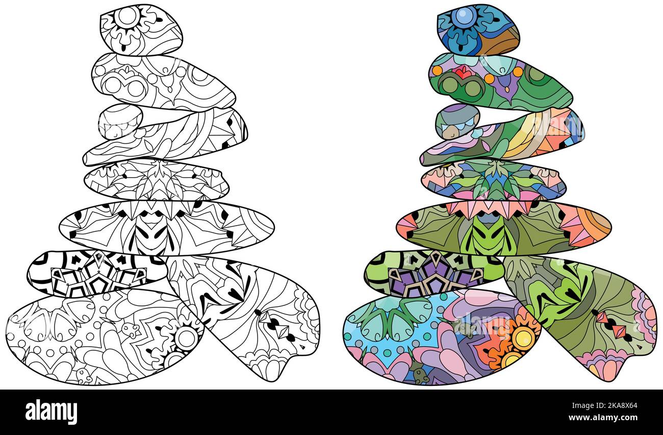 Balance concept. Zen stones flat design style for coloring pages. Color ...